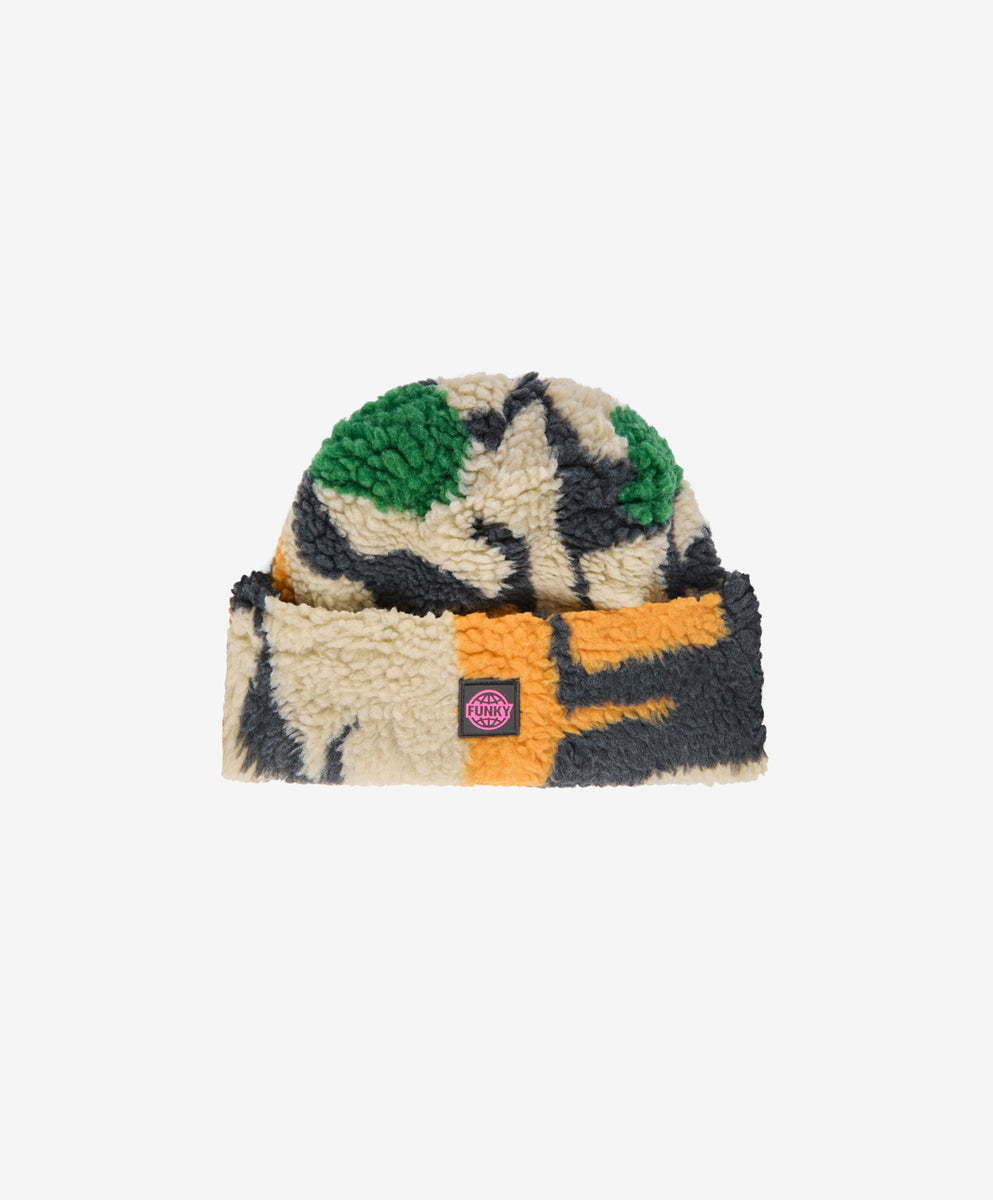 FUNKY FAT SHERPA BEANIE GREEN MULTI – Funkysnowboards
