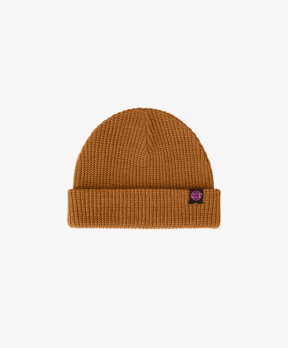 FUNKY LOGO SHORT BEANIE CARAMEL – Funkysnowboards