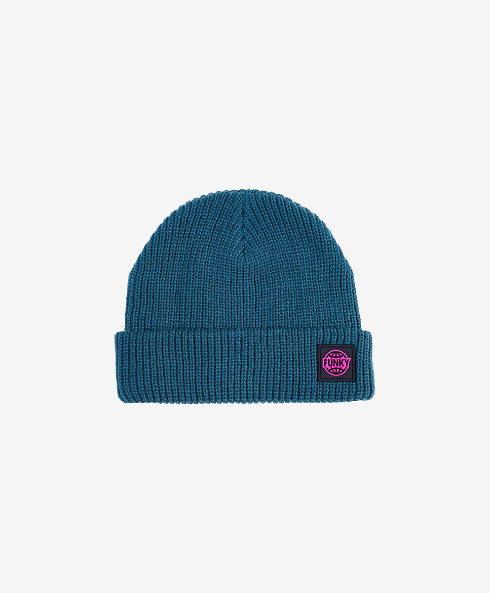 FUNKY LOGO SHORT BEANIE PETROL – Funkysnowboards